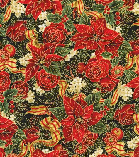 Red Extravagance Poinsettias Christmas Metallic Cotton Fabric Joann
