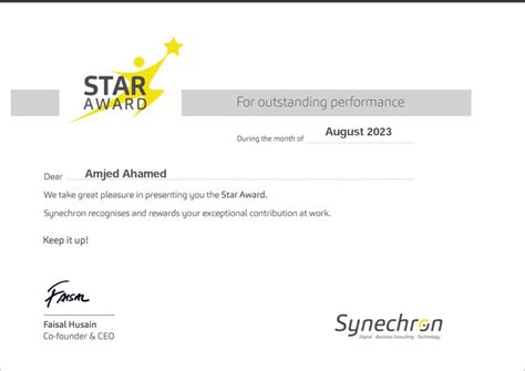 Amjed Ahamed On Linkedin Staraward August2023 Synechron