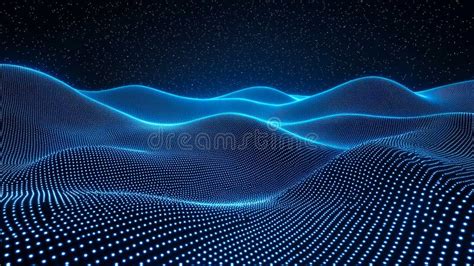 Abstract Digital Background With Glowing Blue Particle Waves And