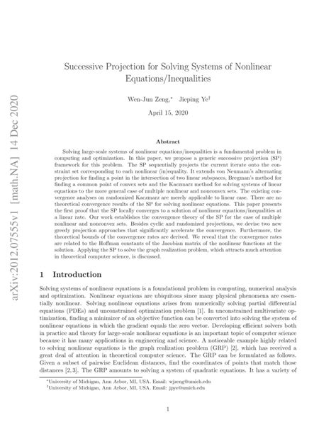 Successive Projection For Solving Systems Of Nonlinear Equationsinequalities Deepai