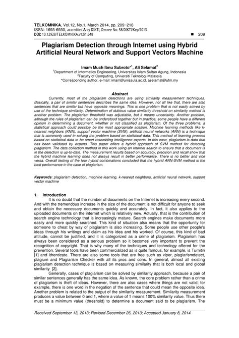 Pdf Plagiarism Detection Through Internet Using Hybrid Artificial Neural Network And Support