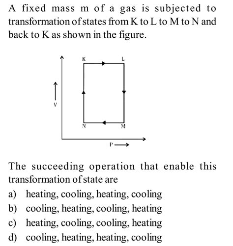A Fixed Mass M Of A Gas Is Subjected To Transformation Of States From K T