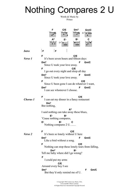 Nothing Compares U Sheet Music Sinead O Connor Lyrics Chords