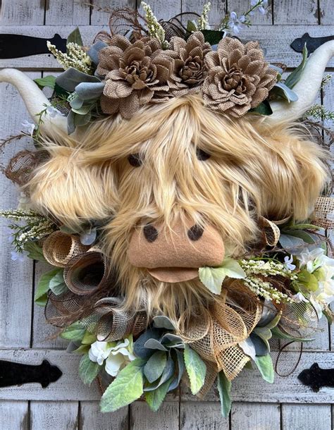 Highland Bull Cow Wreath Spiring Summer Home Decor Farmhouse Style