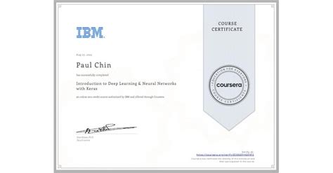 Completion Certificate For Introduction To Deep Learning And Neural Networks Paul Chin