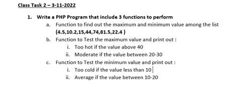 Solved 1 Write A PHP Program That Include 3 Functions To Chegg
