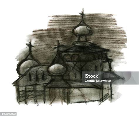 포스트 묵시록 우울한 빛으로 비극적 인 낡은 교회 절망과 절망 흰색 배경에 격리된 소스 그림 포도 수확 건물 외관에 대한 스톡 벡터 아트 및 기타 이미지 Istock