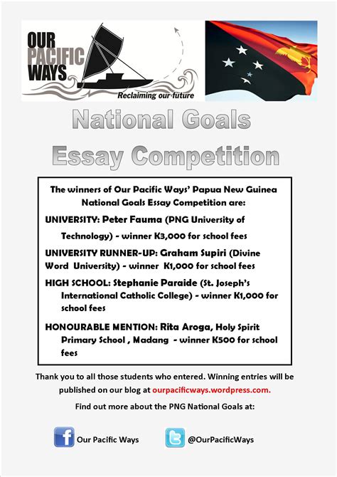 Our Pacific Ways National Essay Competition Winners Act Now