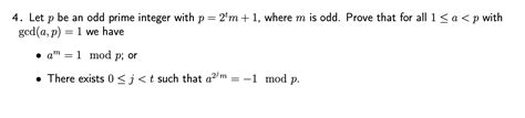 Solved 4 Let P Be An Odd Prime Integer With P2tm1 Where