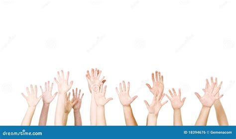 Group Of Hands In The Air Stock Photo Image Of Horizontal 18394676
