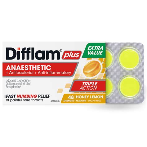Difflam Plus Anaesthetic Sore Throat Lozenges Honey And Lemon Flavour