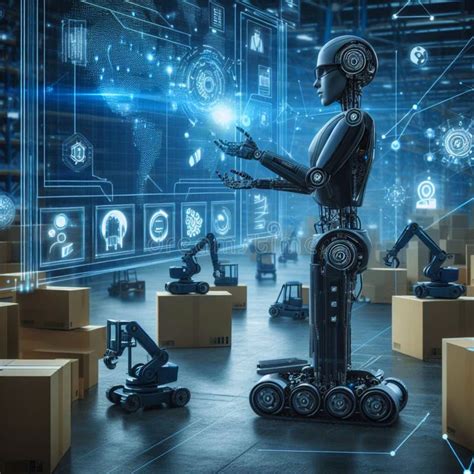 Robotic Arm Handling A Cardboard Box In The Warehouse Stock Illustration Illustration Of