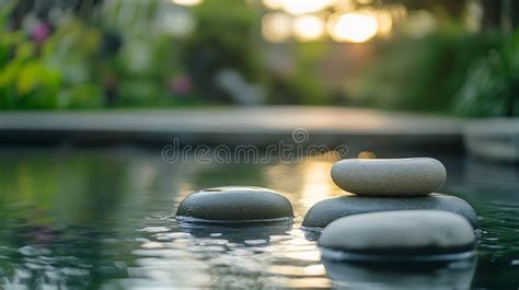 Generative Ai Zen Inspired Rock Arrangement In A Calm Reflective Water