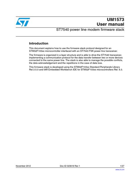 um1573 st7540 power line modem firmware stack stmicroelectronics pdf