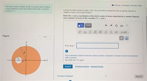 solved you have a disk of radius r with a circular hole of
