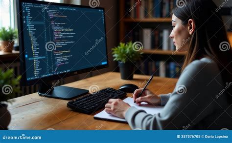 Young Female Programmer Working At Home Woman Focused On Coding At