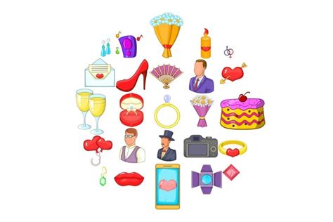 Marriage Icons Set Cartoon Style 510537