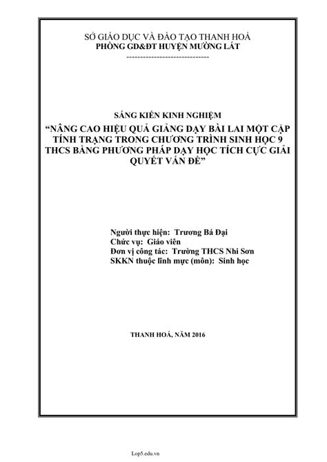 PPT - SKKN Nâng cao hiệu quả giảng dạy bài Lai một cặp tính trạng môn Sinh học 9 PowerPoint ...