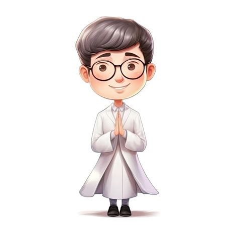 Premium Photo Cute Priest Character Isolated On White Background