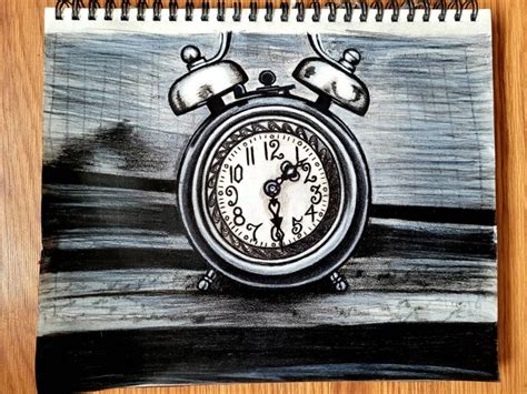 Antique Alarm Clock 11x14 Inch Pastel Charcoal Drawing Vintage