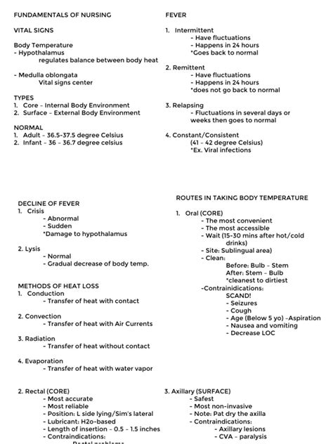 Fundamentals Of Nursing Handout Pdf Thermoregulation Heat Transfer