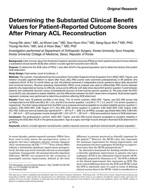 Pdf Determining The Substantial Clinical Benefit Values For Patient Reported Outcome Scores