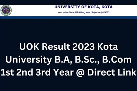 UOK Result 2023 Kota University B A B Sc BCom 1st 2nd 3rd Year