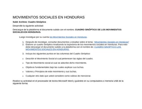 Movimientos Sociales En Honduras Esquemas Y Mapas Conceptuales De