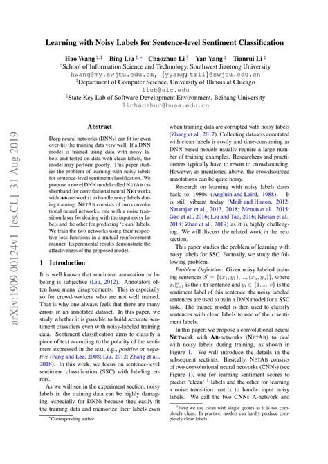 Pdf Learning With Noisy Labels For Sentence Level Sentiment