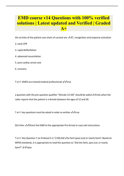 Emd Course V14 Questions With 100 Verified Solutions Latest Updated And Verified Graded A
