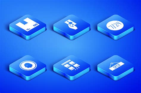 열기 골판지 상자 교통 기호 모바일 온라인 쇼핑 동전 돈 손 들고 및 시계 24 시간 아이콘으로 교수형 기호를 설정합니다 벡터 24에 대한 스톡 벡터 아트 및 기타 이미지