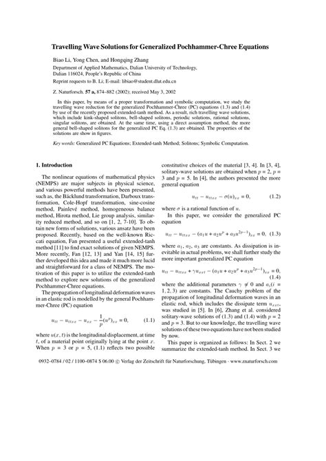 Pdf Travelling Wave Solutions For Generalized Pochhammer Chree Equations