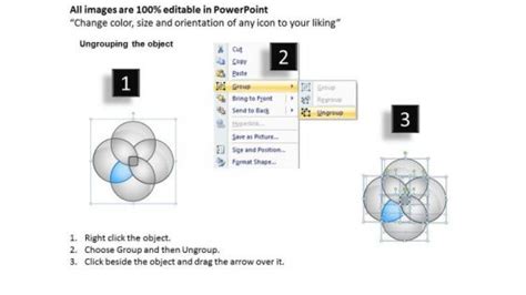 Business Organizational Chart Template Venn Diagram Showing Four Aspects PowerPoint Slides
