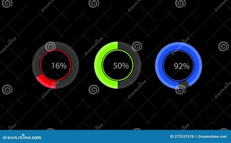 Three Radial Circular Progress Bars With Different Percentages Bright And Simple Ui Diagram