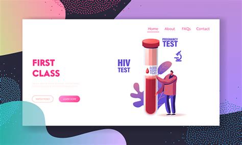 탐지 에이즈에 대 한 익스프레스 테스트 Dna 임신 또는 Hiv 질병 방문 페이지 템플릿 혈액 샘플 대기 결과 분석과 작은 남성
