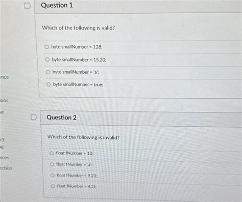 Solved Which Of The Following Is Valid Byte Smallnumber