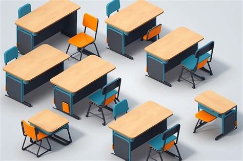 Isometric Classroom Desk And Chair Premium Ai Generated Image