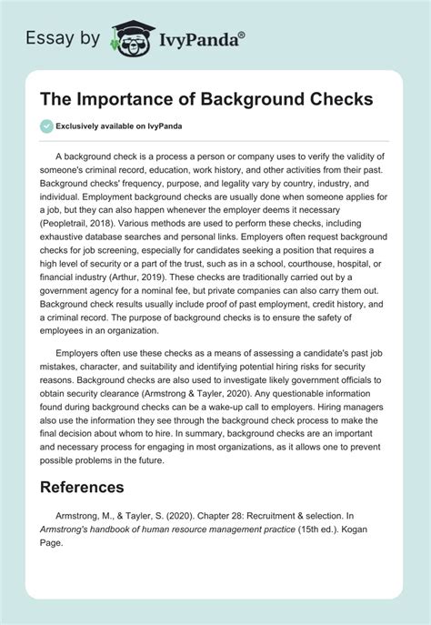 The Importance Of Background Checks 277 Words Essay Example