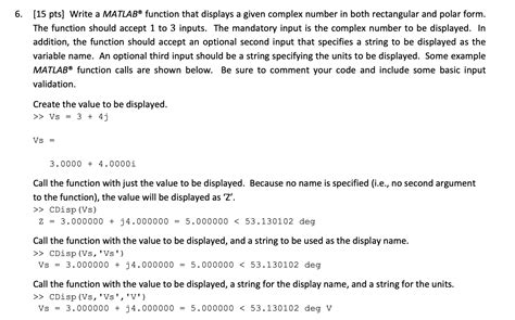 Solved Pts Write A MATLAB Function That Displays A Chegg