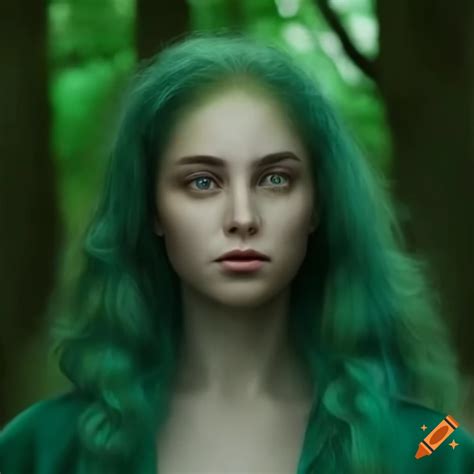 Portrait Of A Green Forest Spirit Woman On Craiyon