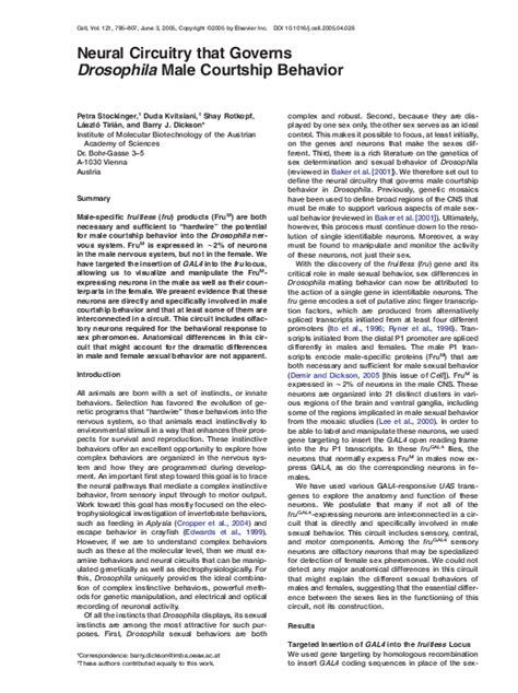 Pdf Neural Circuitry That Governs Drosophila Male Courtship Behavior