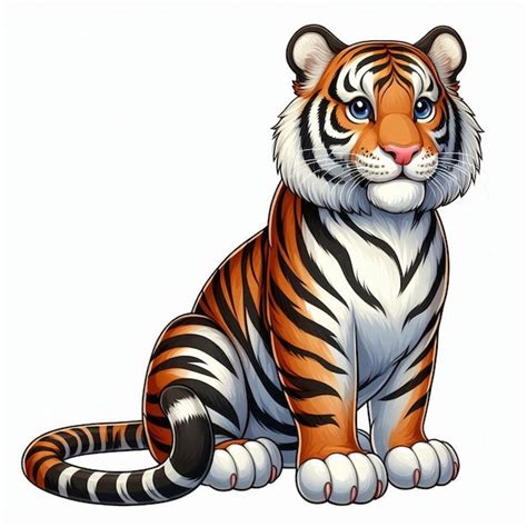 Милый бенгальский тигр Вектор Иллюстрация мультфильма Белый фон Премиум Ai сгенерированный вектор