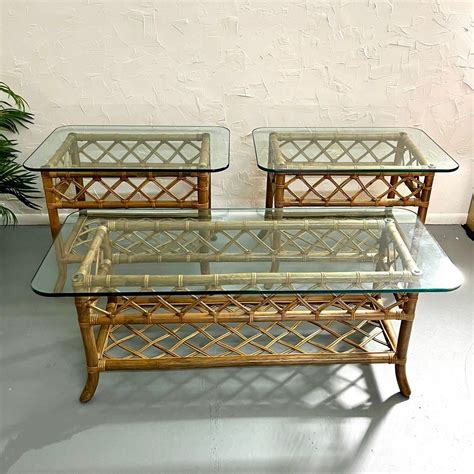 Vintage Rattan Table Set Rattan Coffee Table Rattan End Tables
