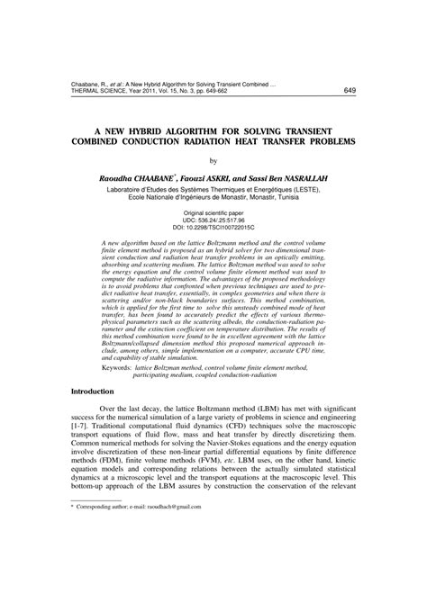 Pdf A New Hybrid Algorithm For Solving Transient Combined Conduction