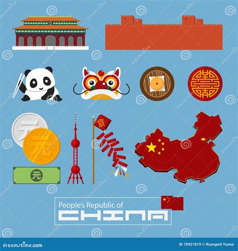 套中国建筑学平的象，食物，传统标志 向量例证 插画 包括有 平面 文化 面条 著名 安排 映射 70921819