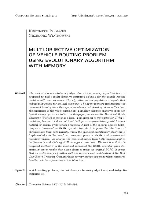 Pdf Multi Objective Optimization Of Vehicle Routing Problem Using