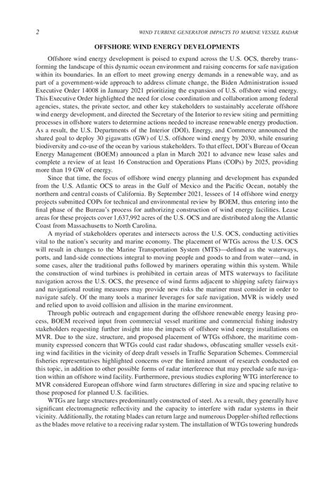 Summary Wind Turbine Generator Impacts To Marine Vessel Radar The