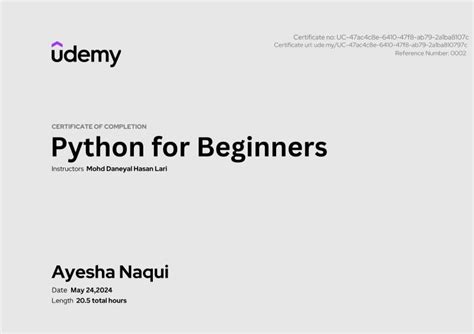 Learnt Python Programming Language Ayesha Naqui
