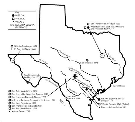 Map Of Early Spanish Missions In Texas The Ost Trunklines And