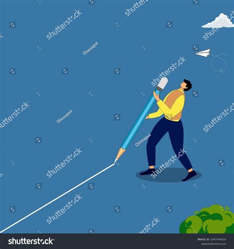 Businessman Holding Pencil Drawing Boundary Line Stock Vector Royalty Free 2247344323